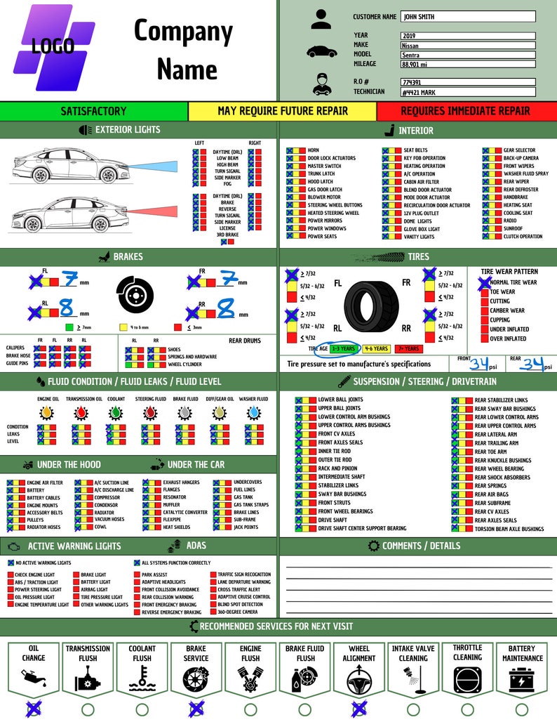 Professional 100+ Points Vehicle Inspection Sheet, Car Safety ...