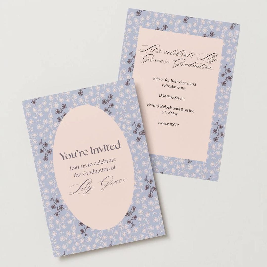 Editable Blue Cottage Core Floral Party Invitation Template | Instant ...