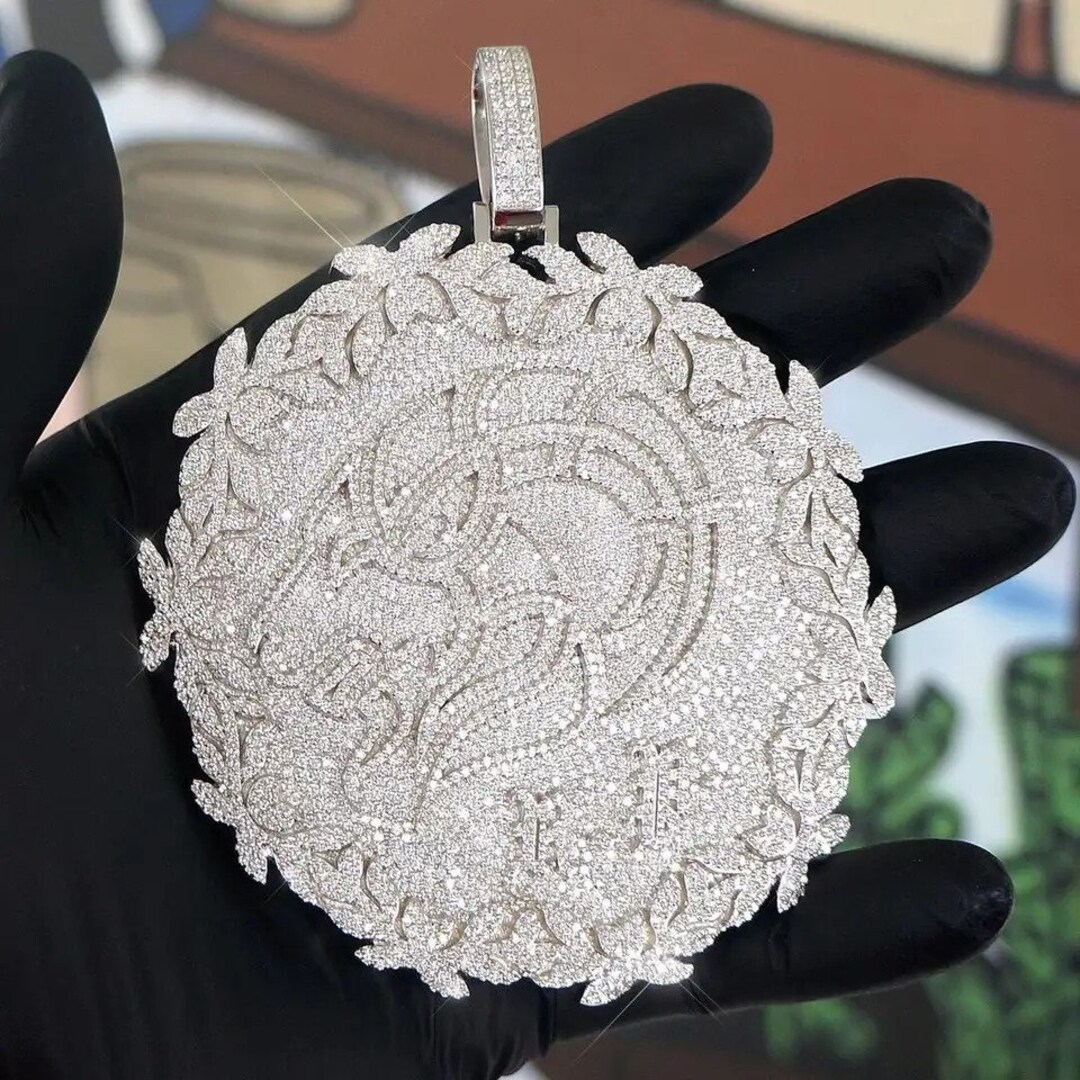 Iced Out Pendant, Hip Hop Pendant, Mossanite Pendant, Round Cut Pendant ...