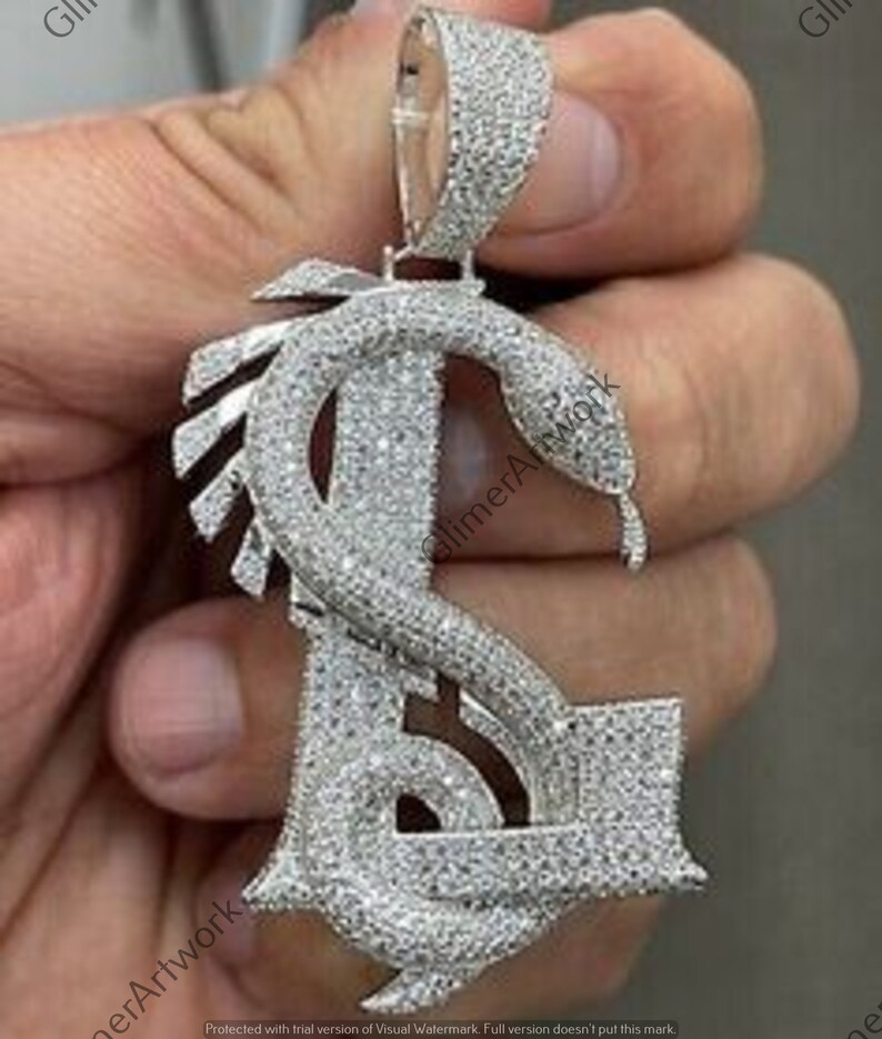 Real Moissanite Pendant, Rapper Pendant, Iced Out Pendant, Silver ...