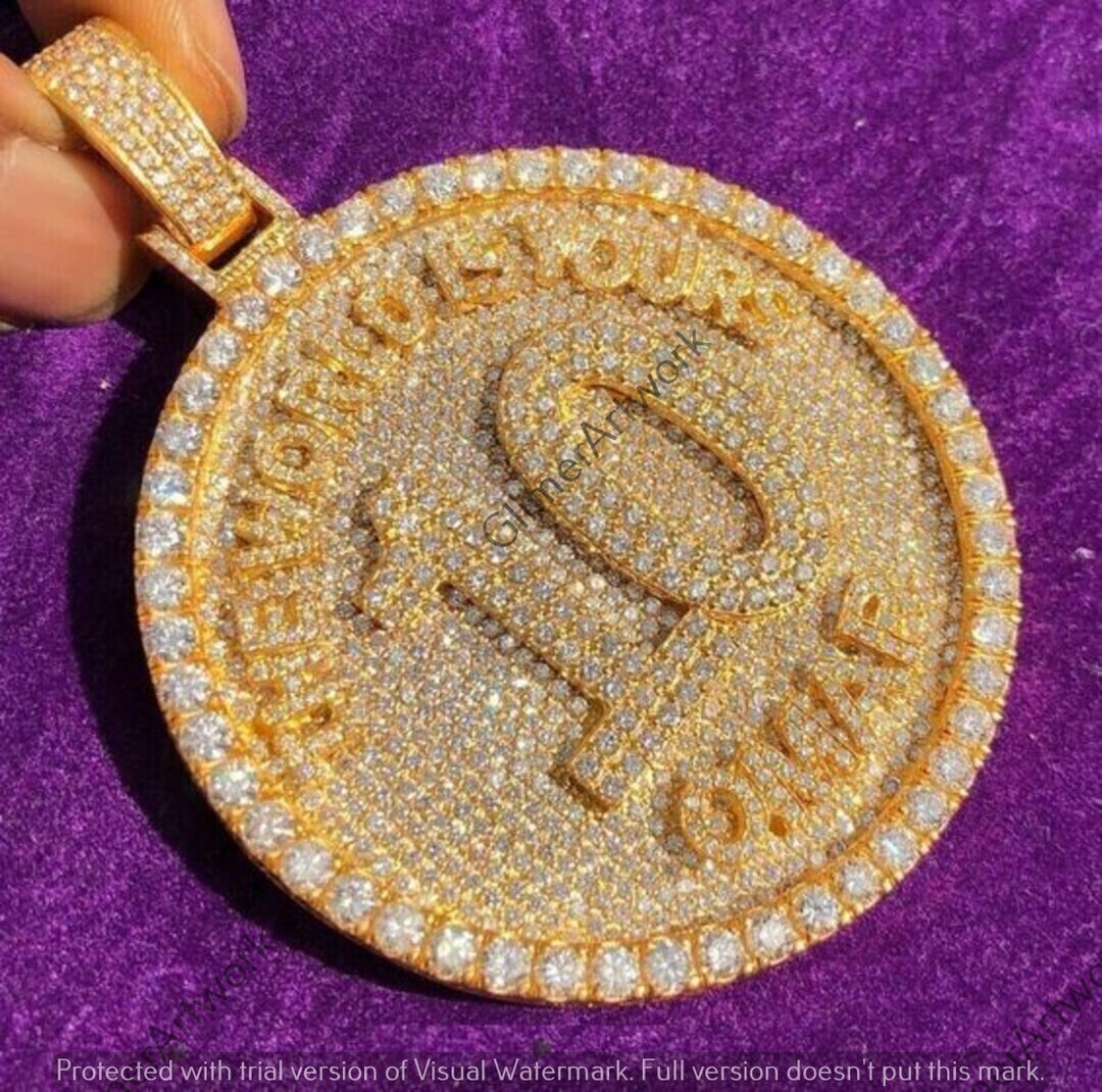 Real Moissanite Pendant, Rapper Pendant, Iced Out Pendant, Silver ...