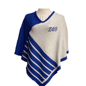 Zeta Phi Beta Knitted Cotton Poncho: Blue & White Sorority Cape - Etsy