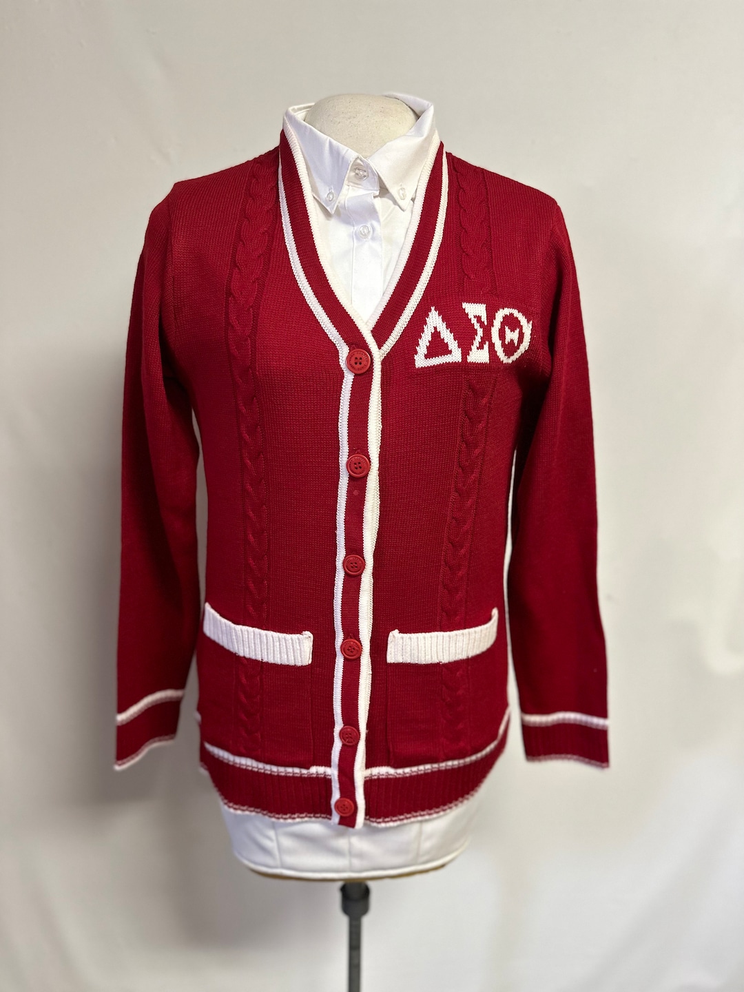 Delta Sigma Theta Cardigan: Red & White Sorority Sweater - Etsy