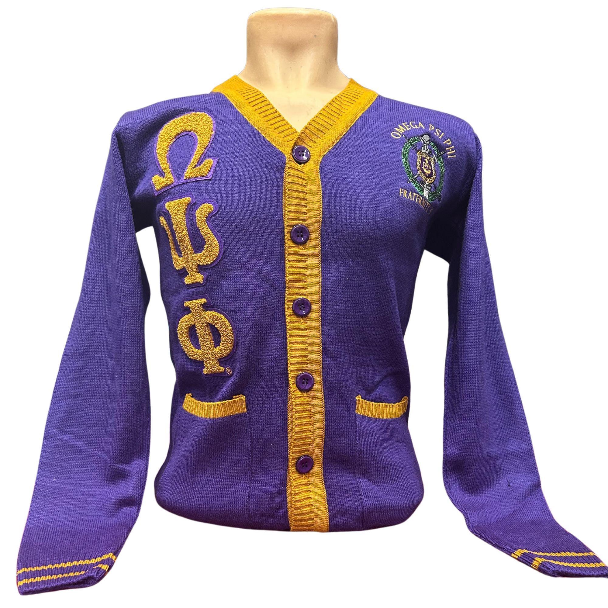 Omega Psi Phi (ΩΨΦ) Fraternity, Purple & Old Gold Sweater/cardigan ...