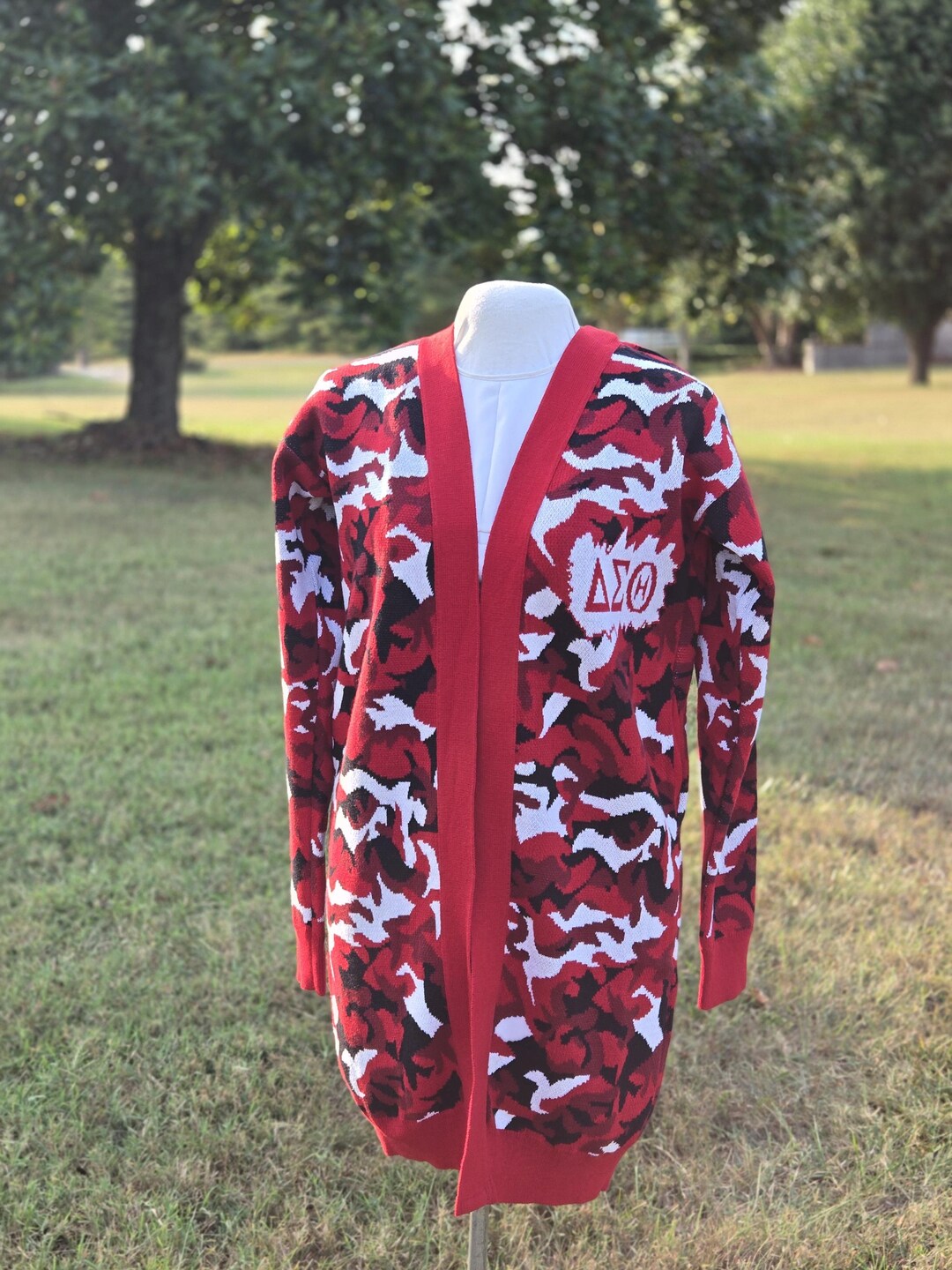 Delta Sigma Theta Camo Cardigan: Red Sorority Sweater - Etsy