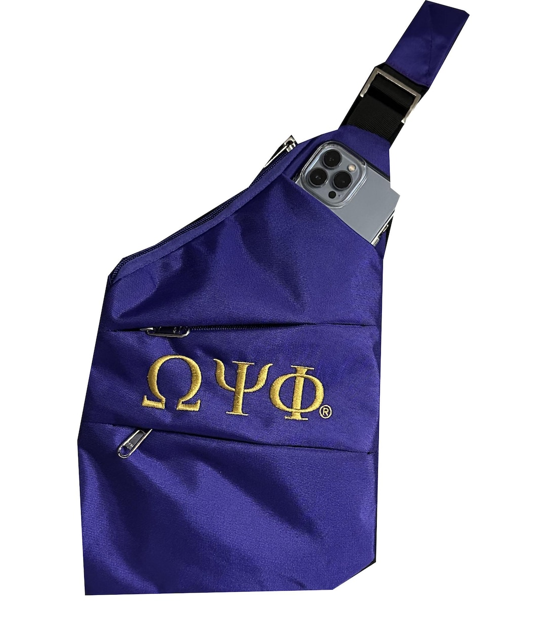 Omega Psi Phi Embroidered Sling Bag: Royal Purple Crossbody With Phone Holder - Etsy