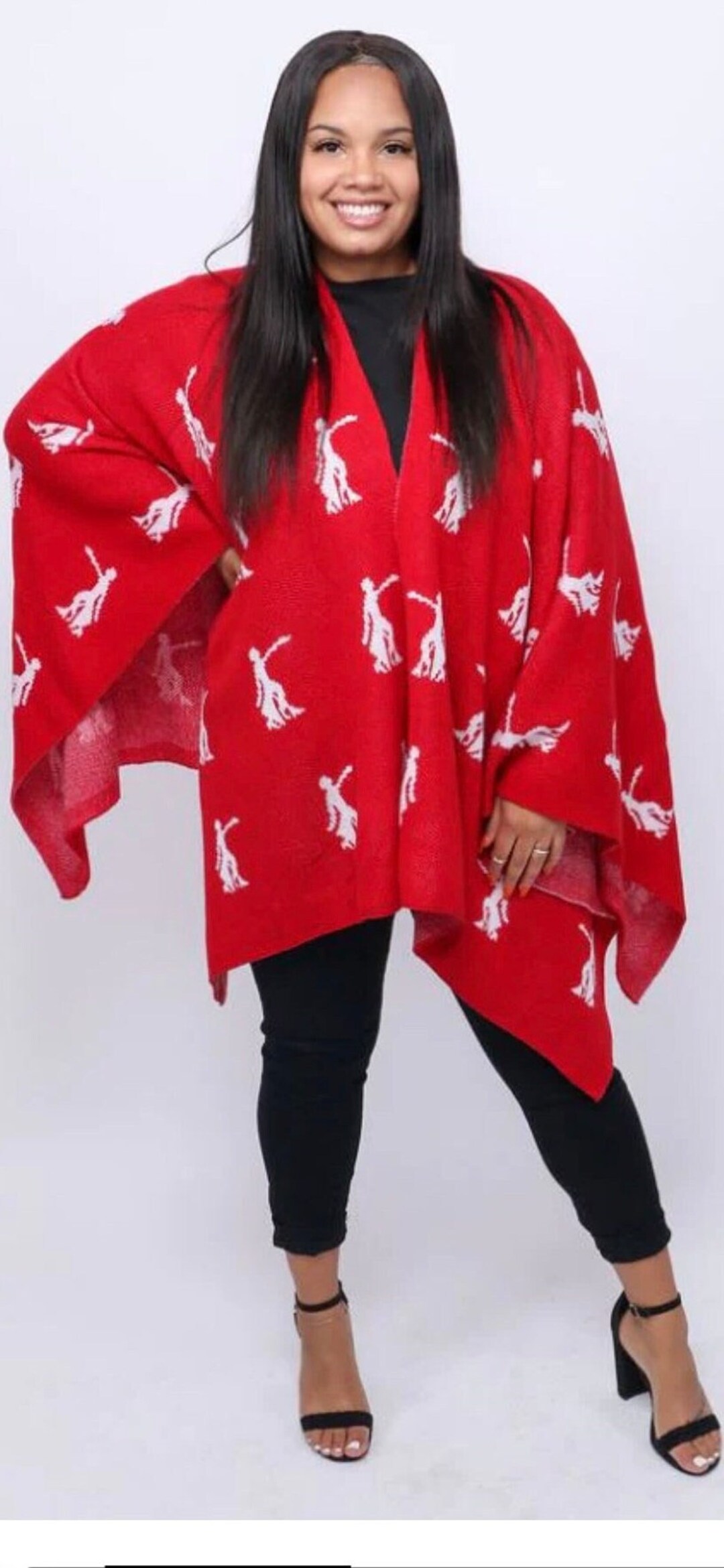 Delta Sigma Theta Knitted Shrug: Fortitude Lady Print, Red & White Cape ...