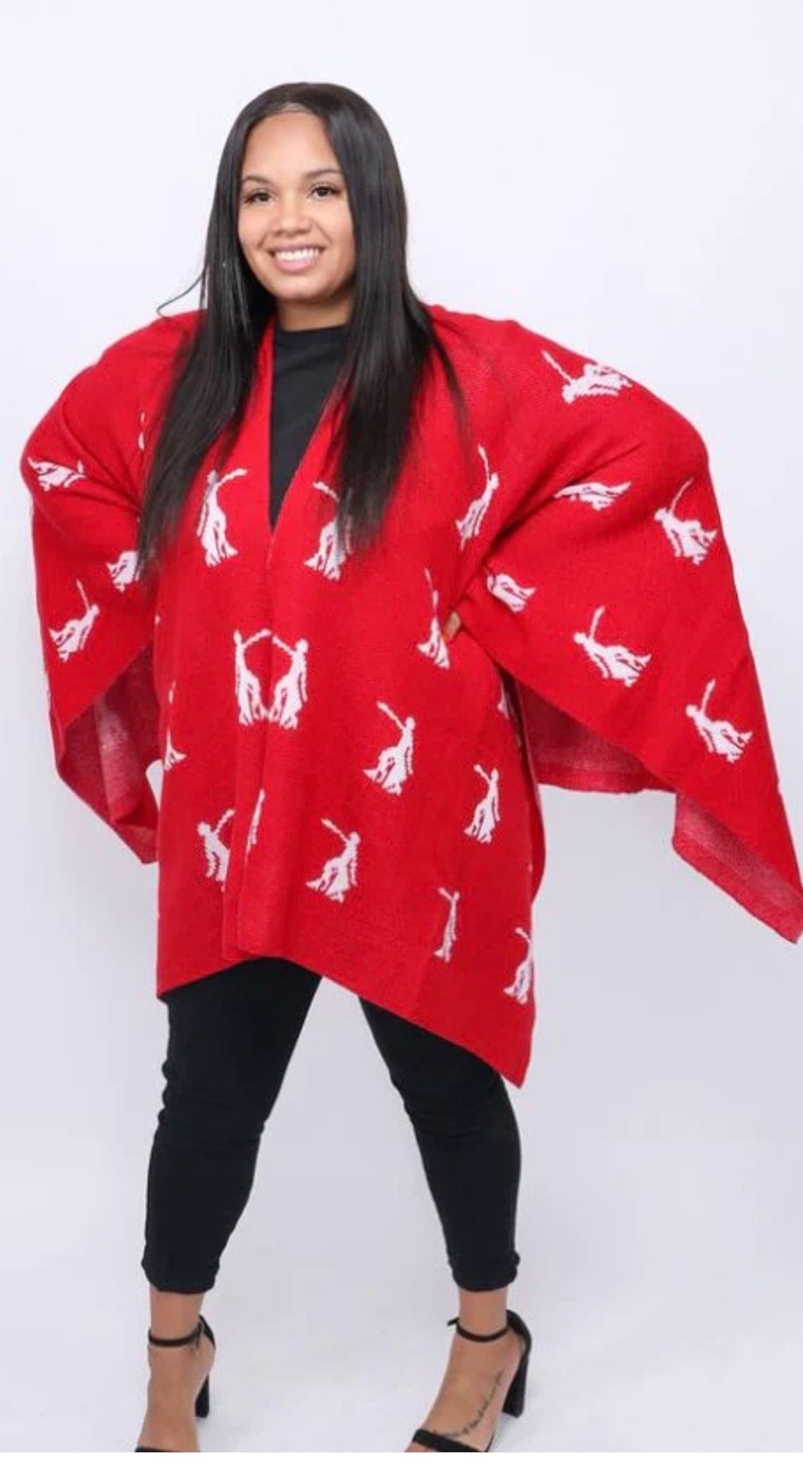 Delta Sigma Theta Knitted Shrug: Fortitude Lady Print, Red & White Cape ...