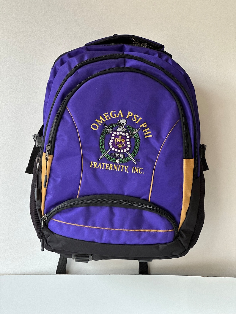 Omega Psi Phi Backpack: Purple & Gold Polyester Laptop Bag - Etsy