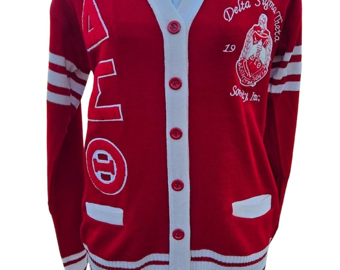 Delta Sigma Theta (ΔΣΘ) Red & White, 3 Letter Chenille Sweater/cardigan ...