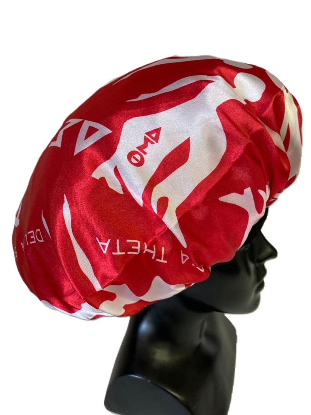 Delta Sigma Theta Satin Sleeping Cap: Red & White Greek Letter Bonnet ...