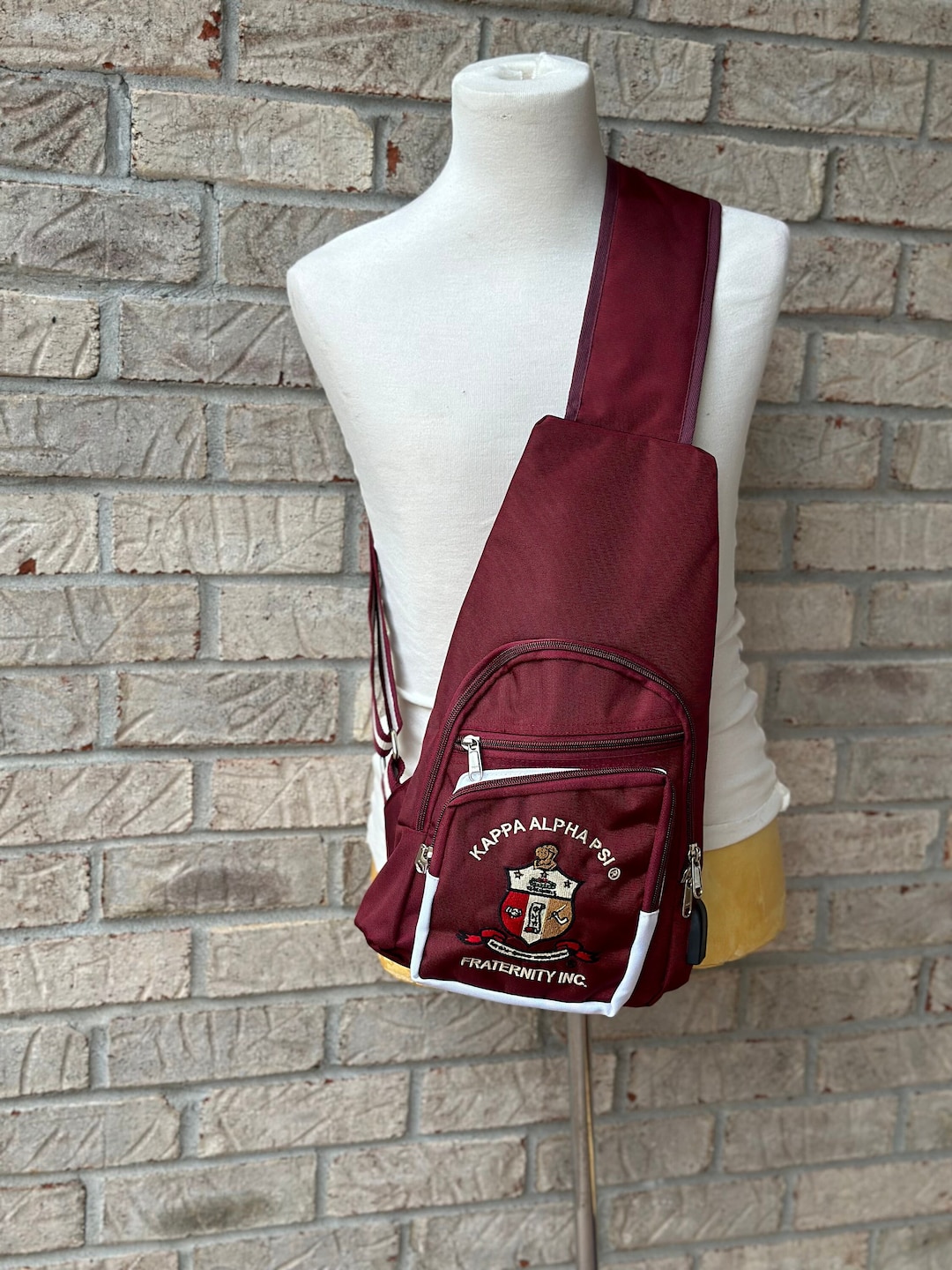 Kappa Alpha Psi Crimson Sling Bag: Embroidered Fraternity Crossbody With USB Port - Etsy