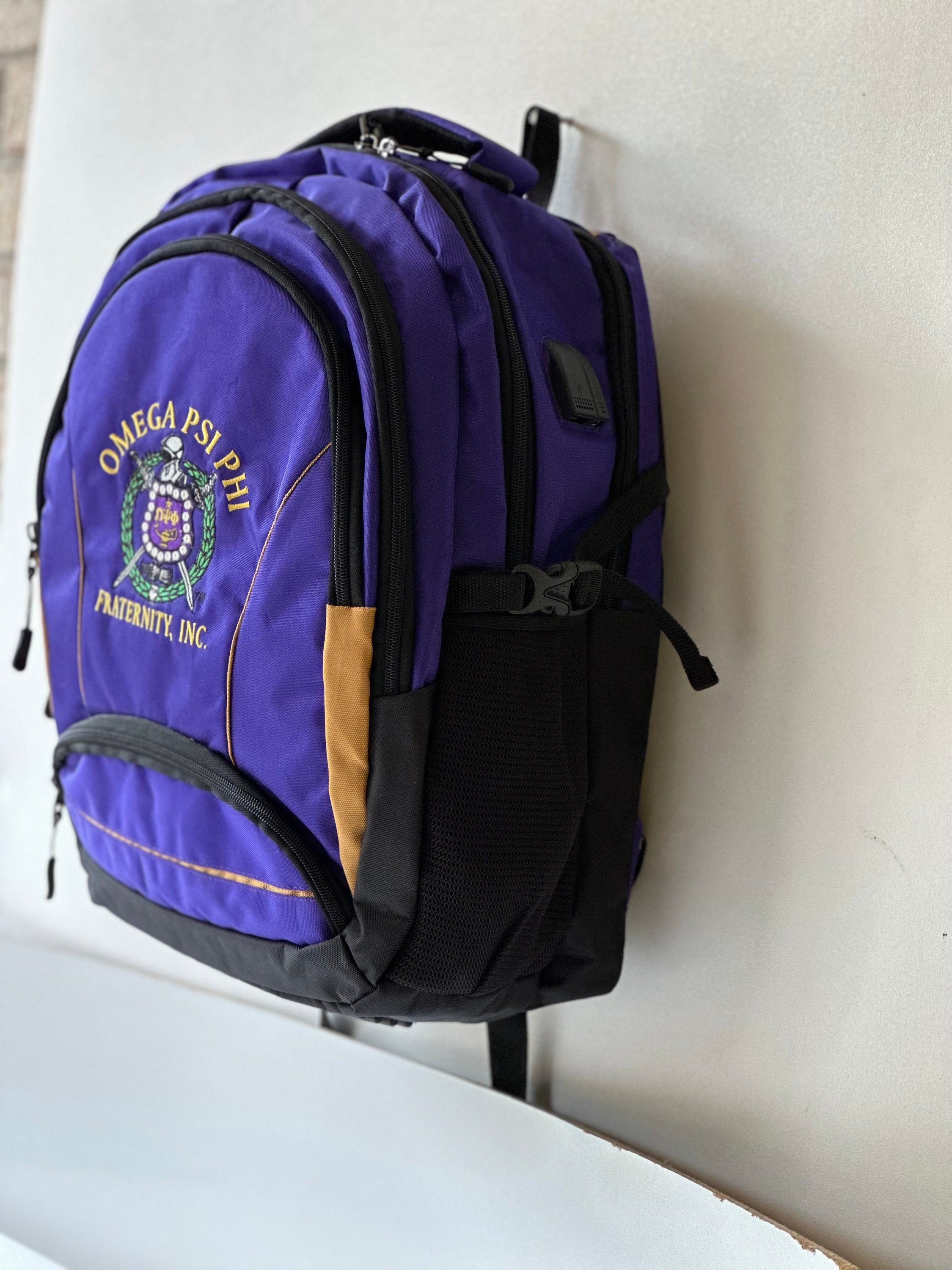 Omega Psi Phi Backpack: Purple & Gold Polyester Laptop Bag - Etsy