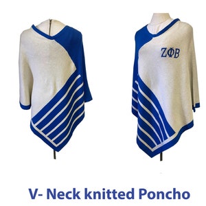 Zeta Phi Beta Knitted Cotton Poncho: Blue & White Sorority Cape - Etsy