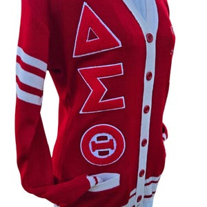 Delta Sigma Theta (ΔΣΘ) Red & White, 3 Letter Chenille Sweater/cardigan ...