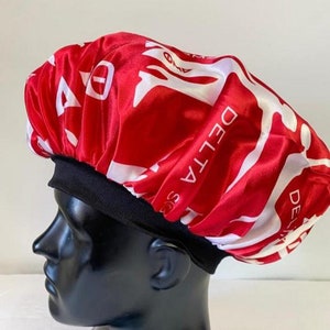 Delta Sigma Theta Satin Sleeping Cap: Red & White Greek Letter Bonnet ...