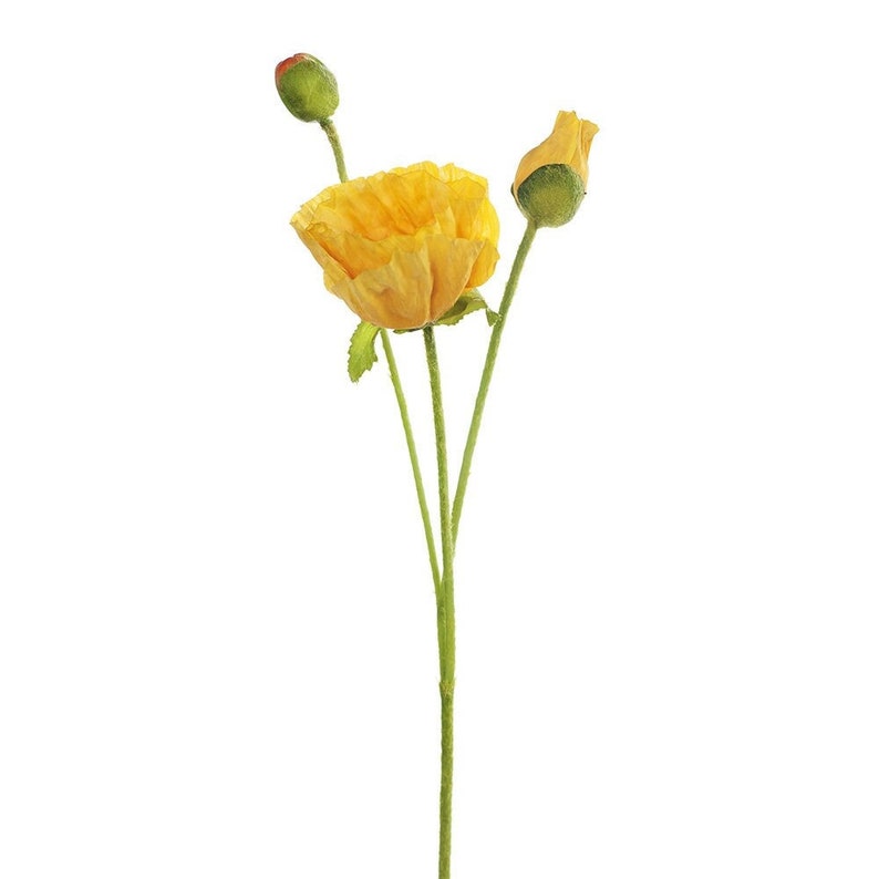 Artificial Poppy With Bud, Golden Yellow Fake Flower, Realistic Faux ...
