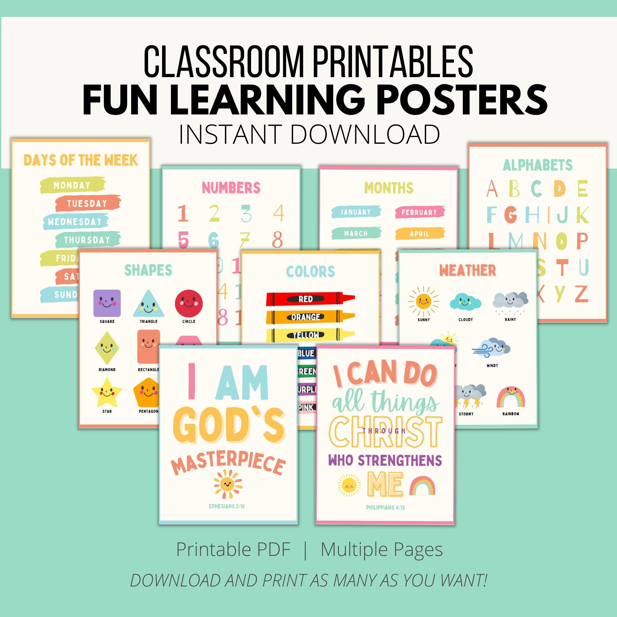 Homeschool Decor, Classroom Decor, Educational Prints, Set of 10 ...