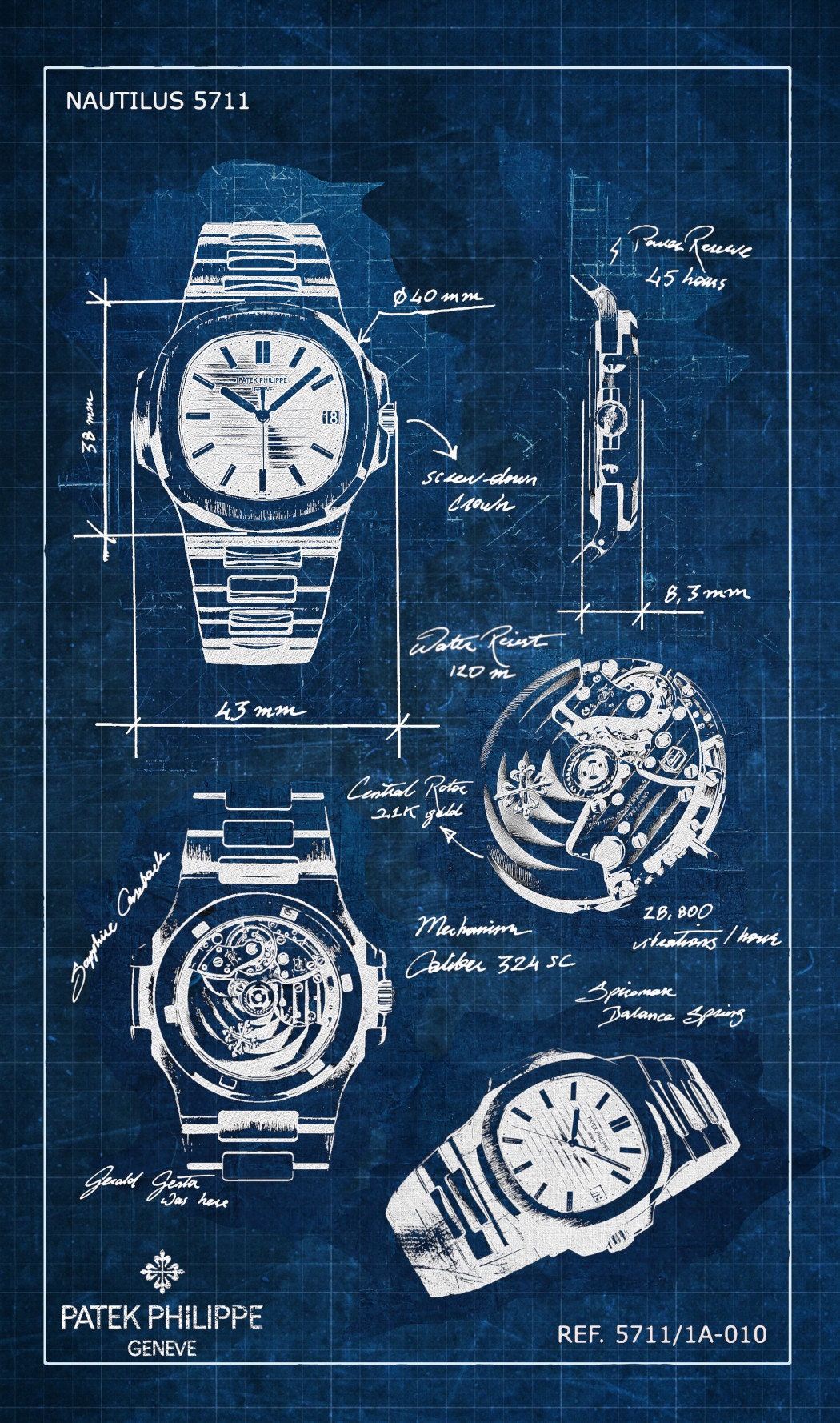 Patek Philippe 5711 Artwork Blueprint Style (digital) - Etsy
