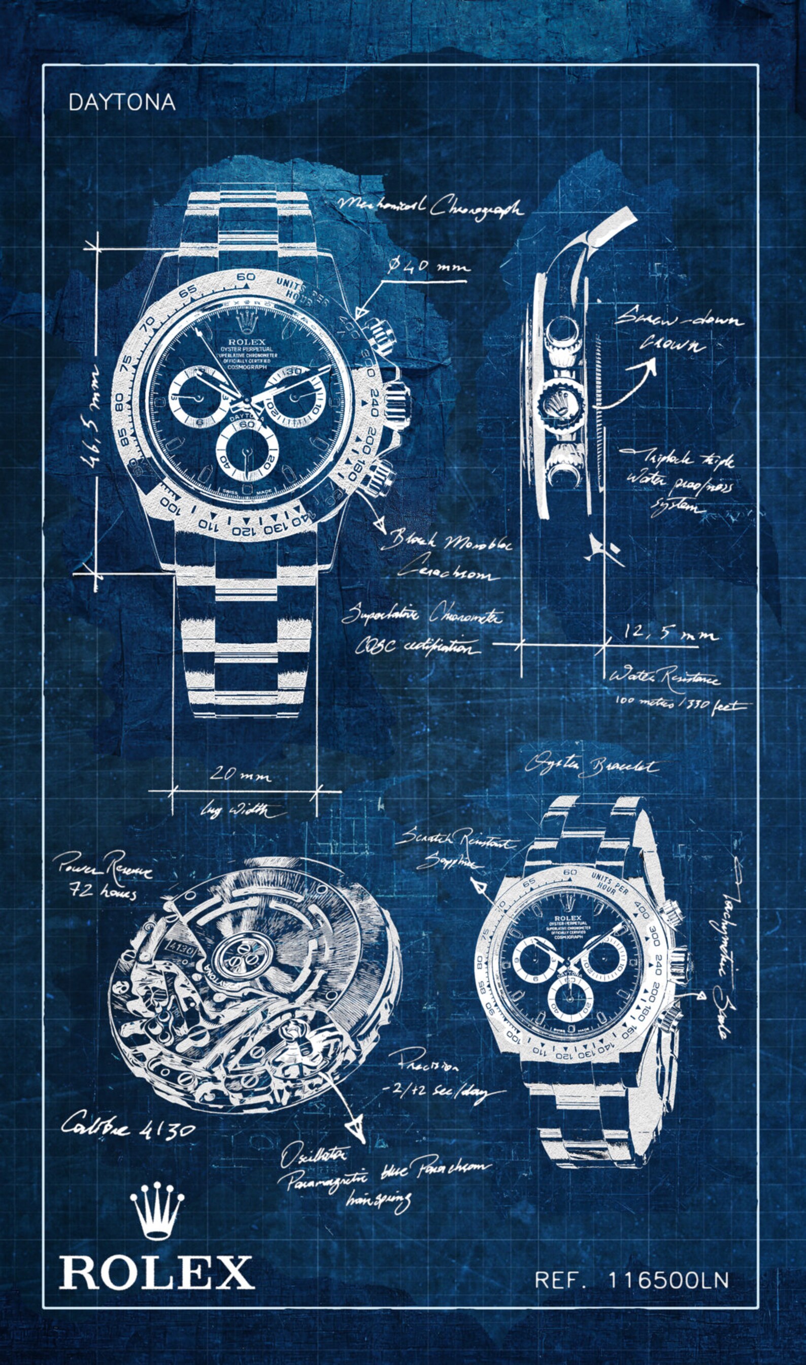 Rolex Daytona Artwork Blueprint Style digital - Etsy