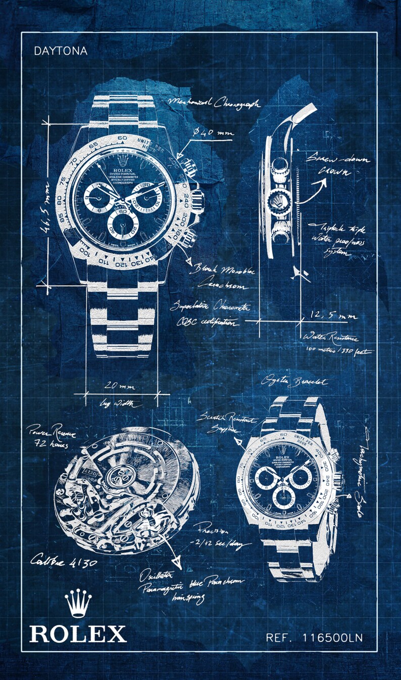 Rolex Daytona Artwork Blueprint Style digital - Etsy