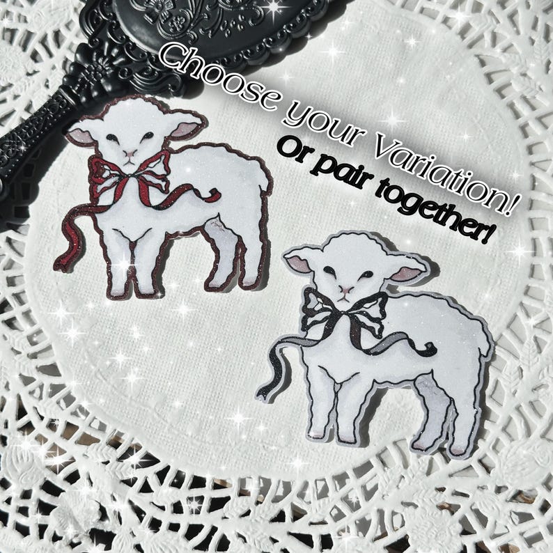 Glitter Lamb Sticker: Kawaii Cottagecore Sheep With Red Bow - Etsy