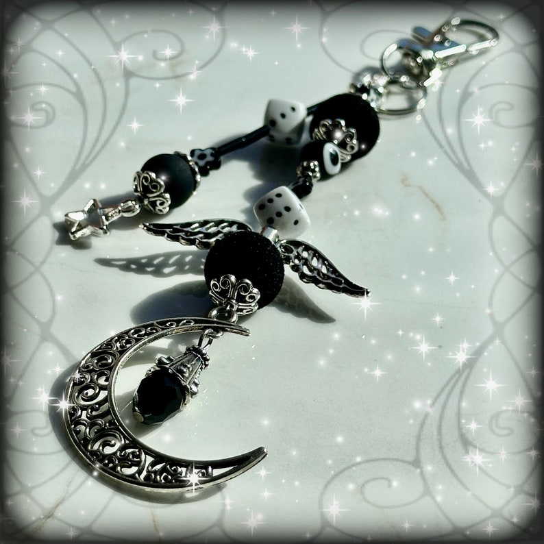 Grunge Gothic Unique Weirdcore Aesthetic Beaded Keychain With Crescent ...