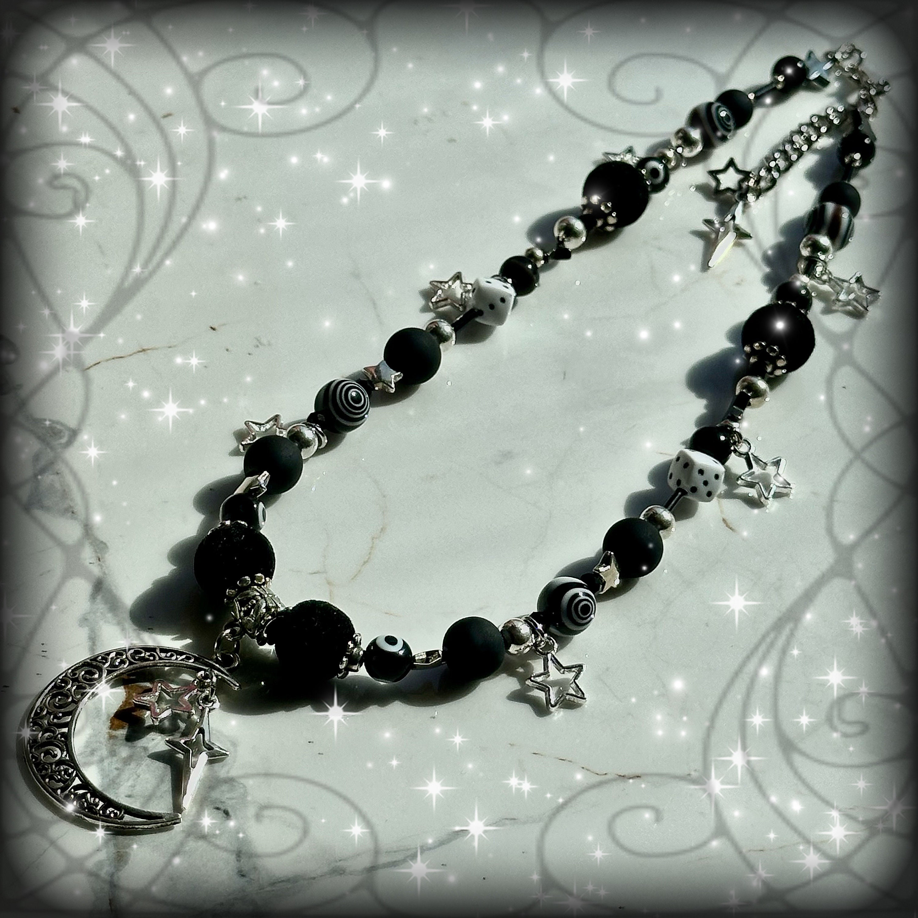 Grunge Gothic Unique Weirdcore Aesthetic Beaded Necklace With Crescent ...