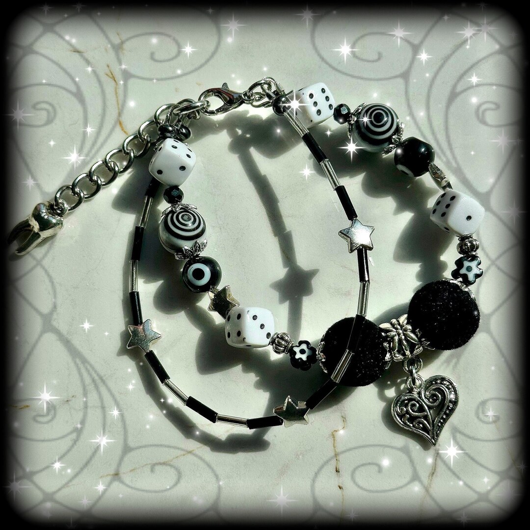 Grunge Gothic Unique Weirdcore Aesthetic Beaded Bracelet With Crescent ...