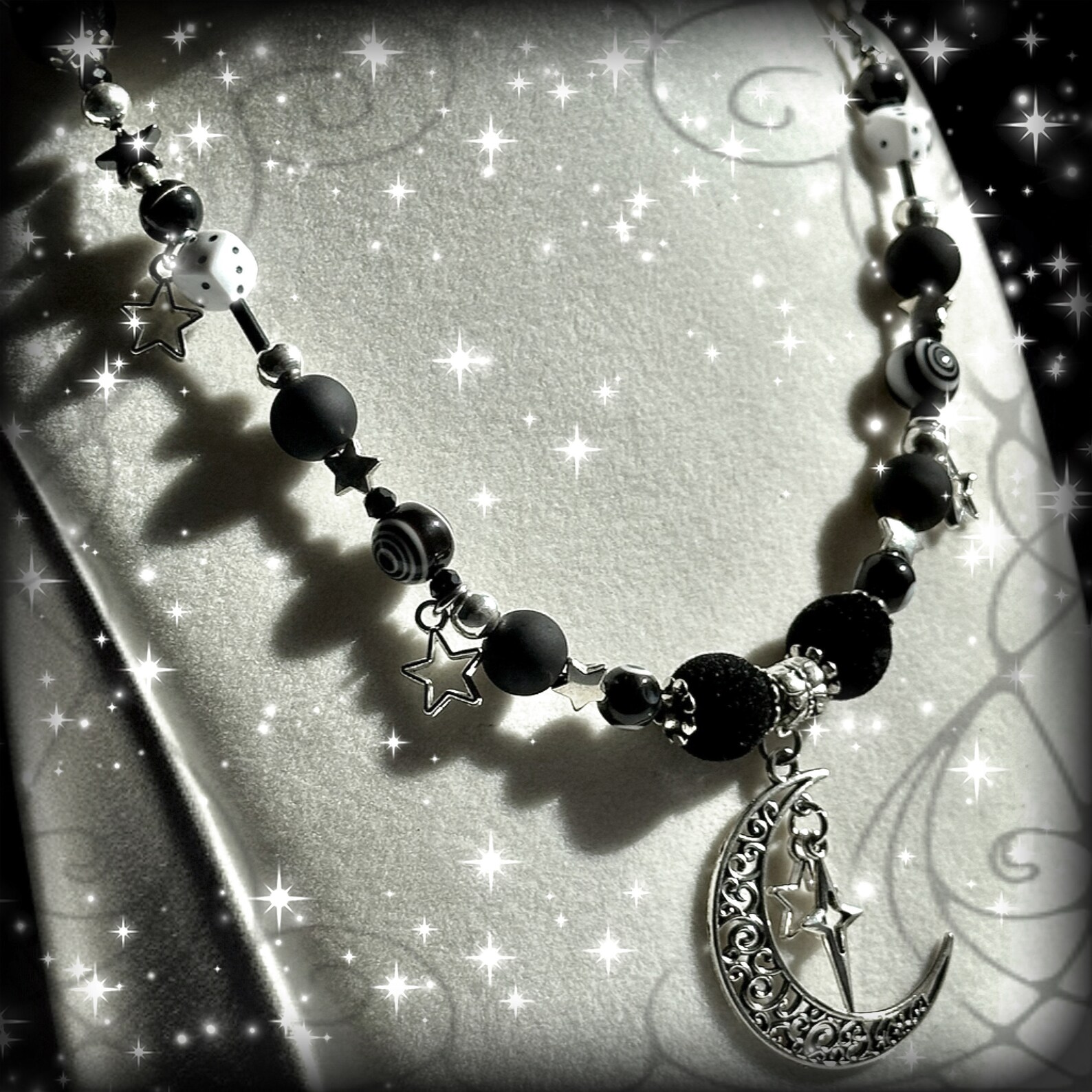 Grunge Gothic Unique Weirdcore Aesthetic Beaded Necklace With Crescent ...