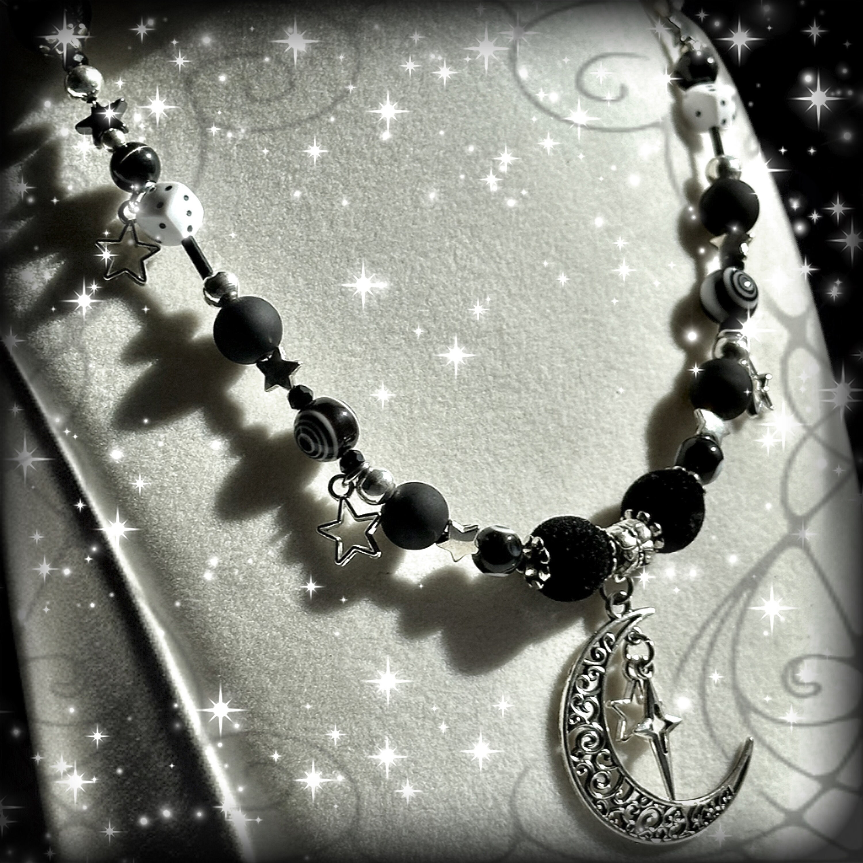 Grunge Gothic Unique Weirdcore Aesthetic Beaded Necklace With Crescent ...