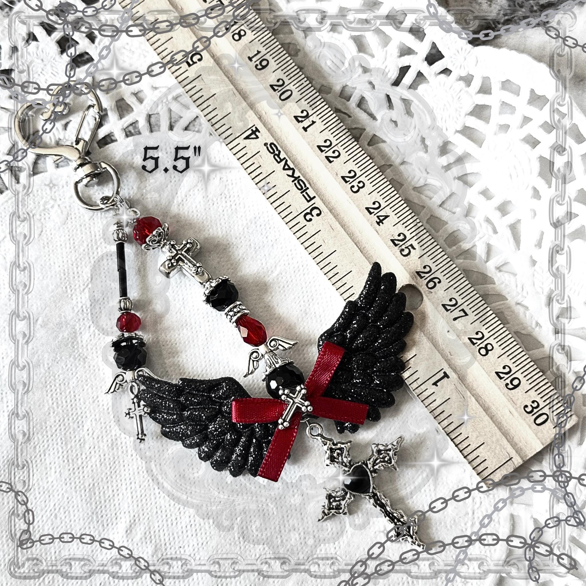 Gothic Angel Wing Keychain, Red & Black Vampire Bag Charm – Alt Fashion ...