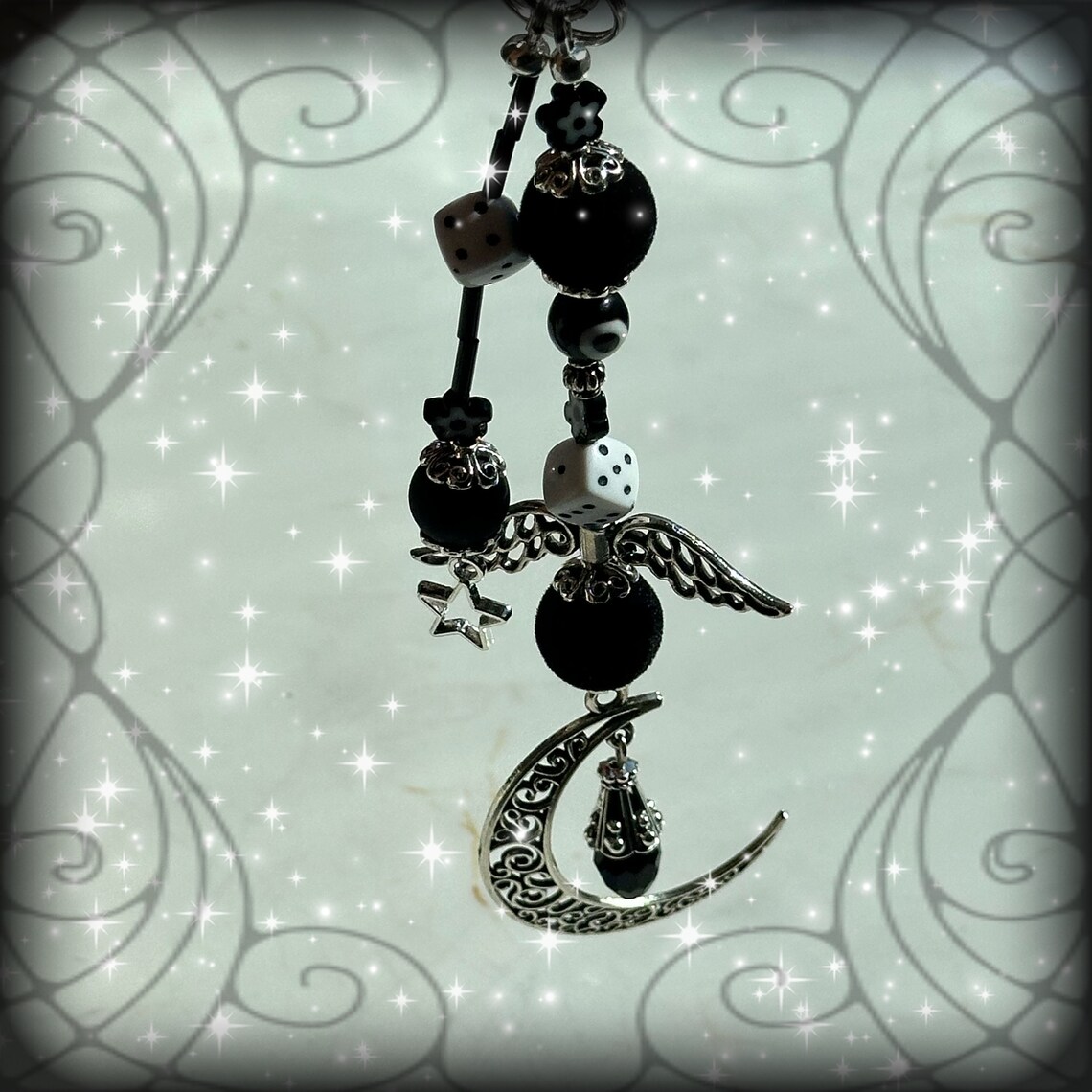 Grunge Gothic Unique Weirdcore Aesthetic Beaded Keychain With Crescent ...