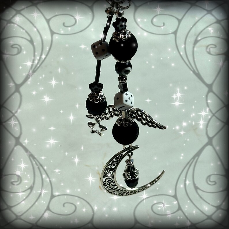 Grunge Gothic Unique Weirdcore Aesthetic Beaded Keychain With Crescent ...