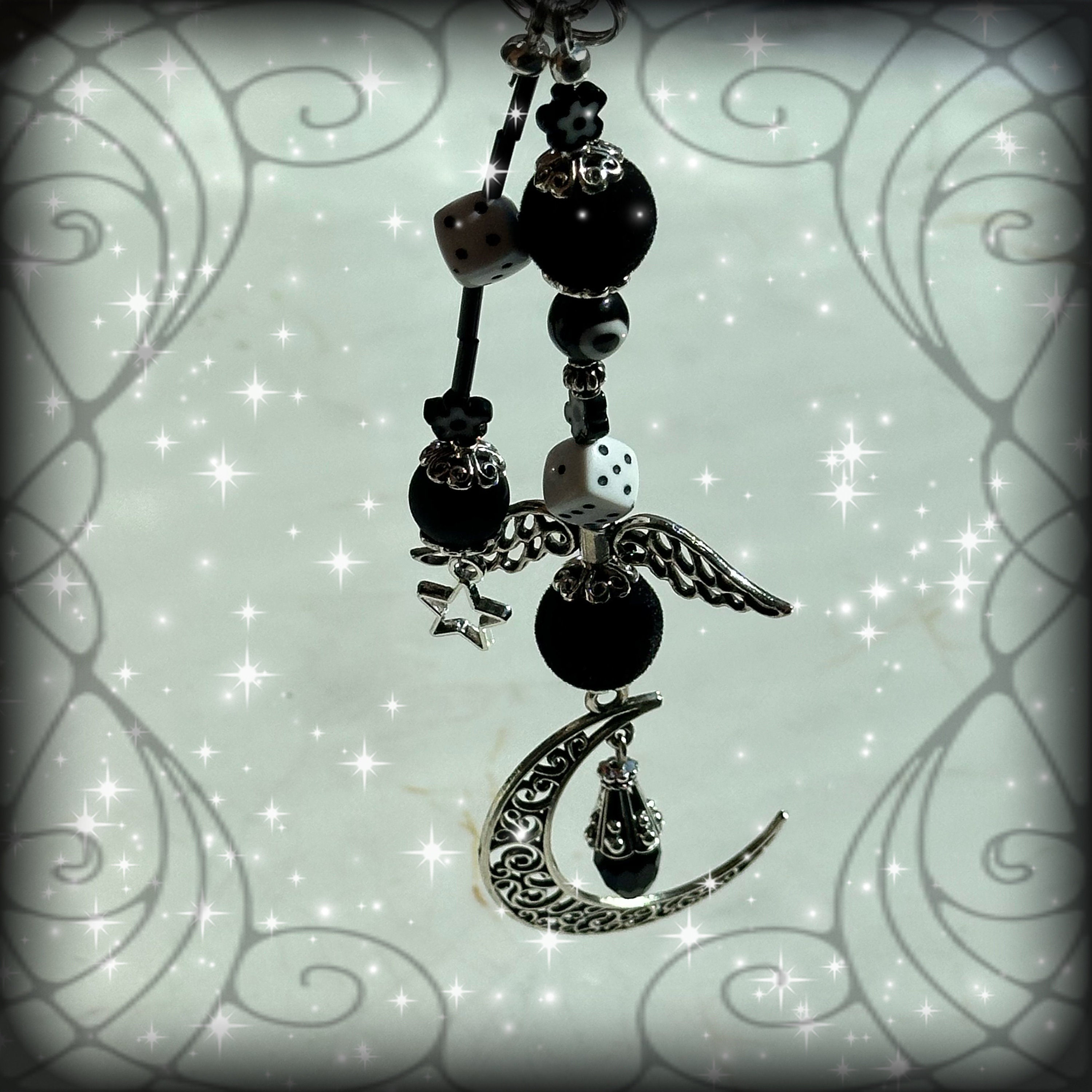 Grunge Gothic Unique Weirdcore Aesthetic Beaded Keychain With Crescent ...