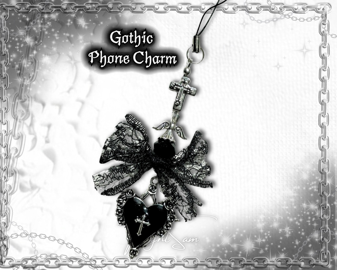 Gothic Vampire Phone Charm: Black Beaded Phone Strap, Spooky Alt ...