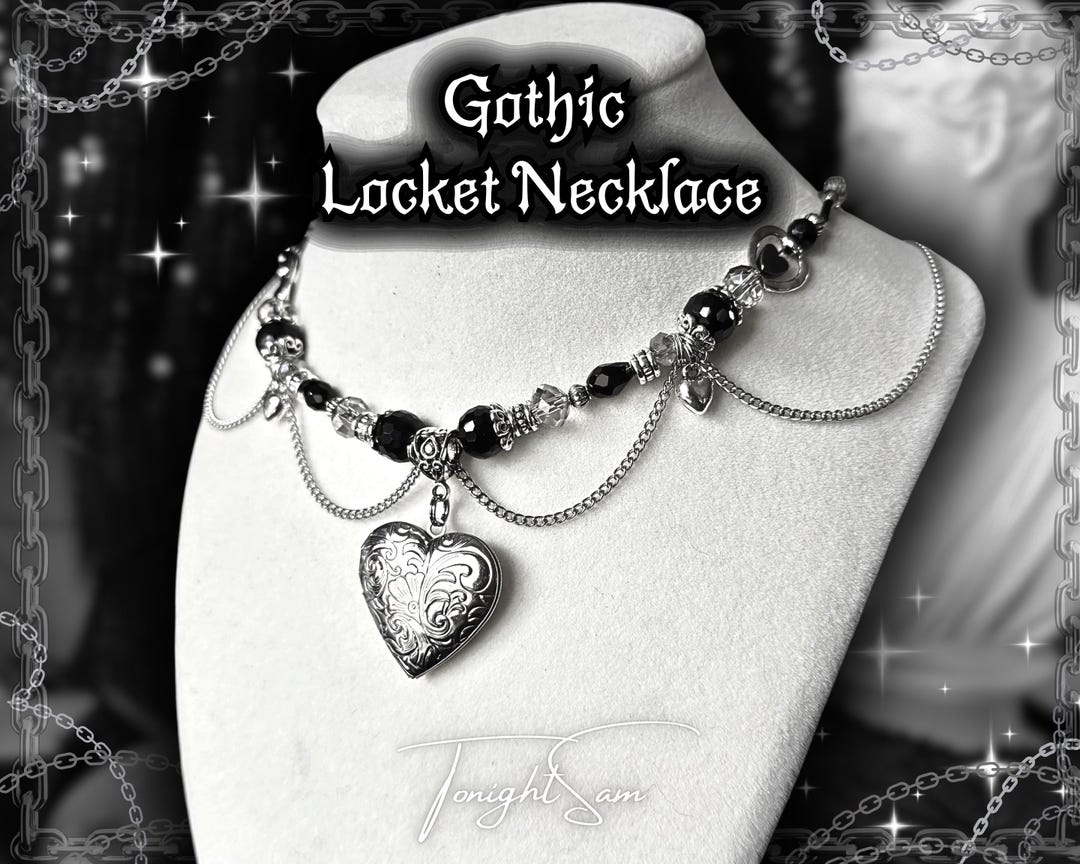 Gothic Heart Locket Necklace, Victorian Beaded Pendant, Dark Romantic ...