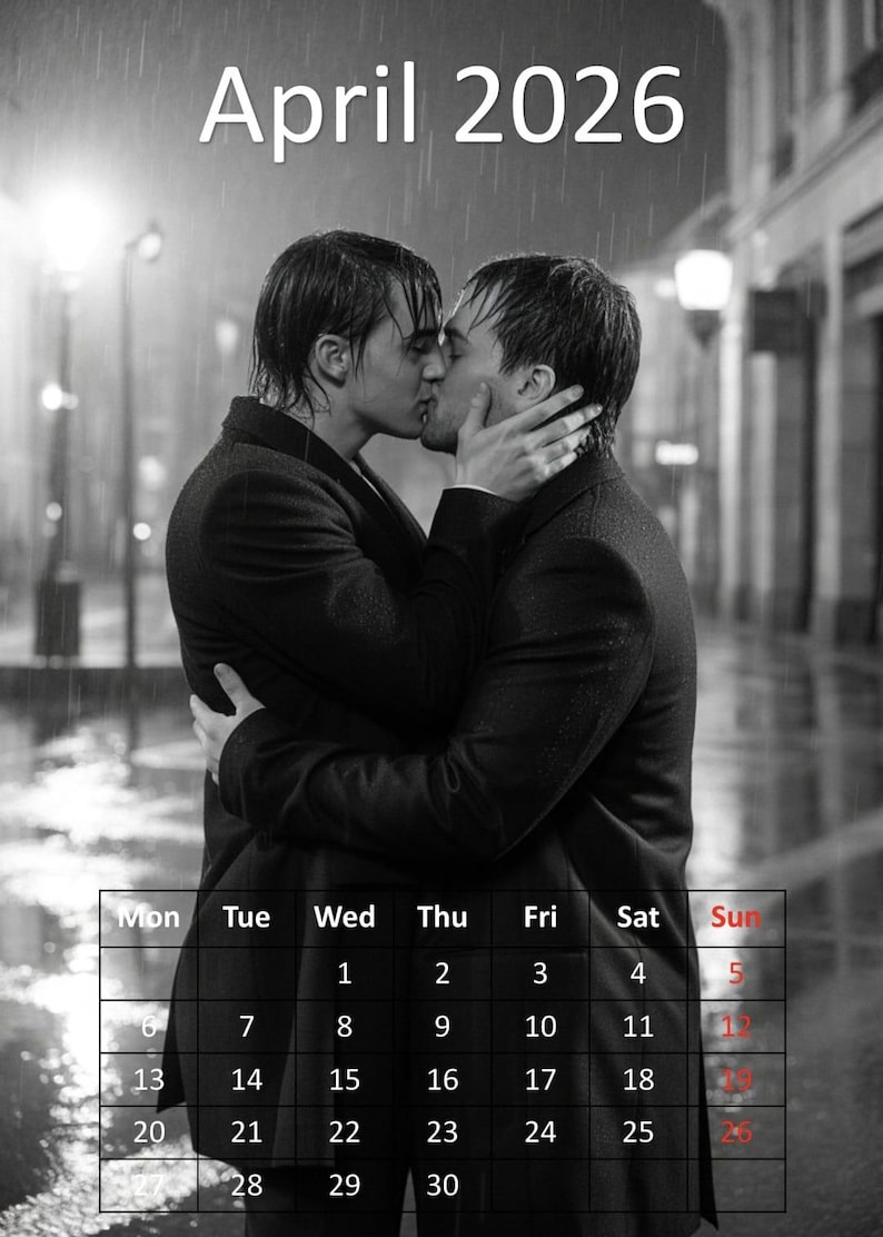 Gay Kiss Kalender 2026 zum Ausdrucken im A4-Format - Etsy.de