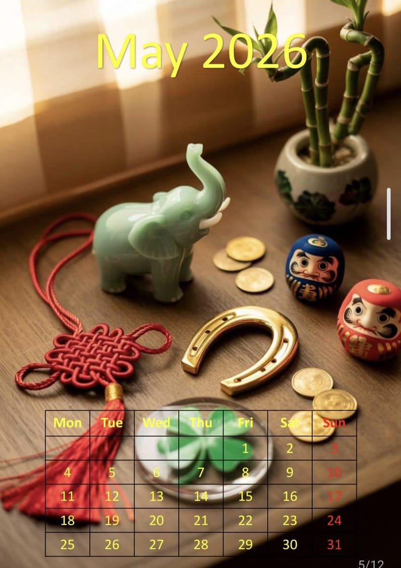 Printable 2026 Calendar in A4 Format for Luck and Prosperity - Etsy