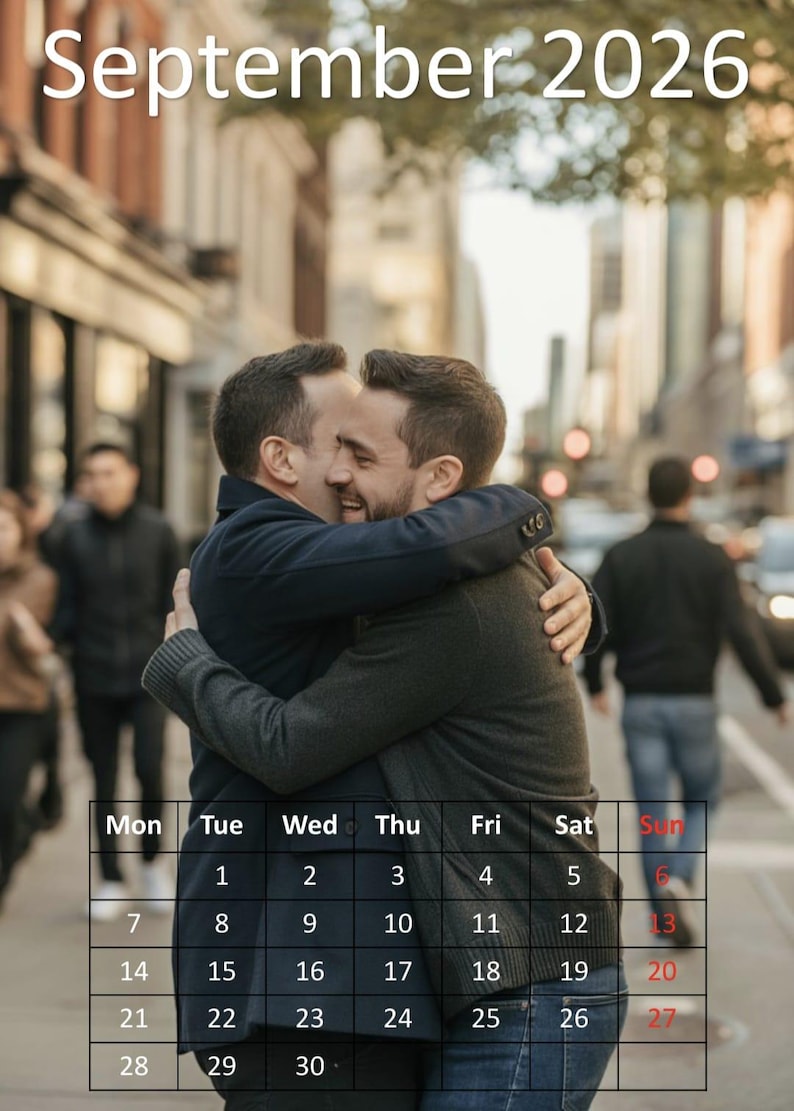 Gay Kiss Kalender 2026 zum Ausdrucken im A4-Format - Etsy.de