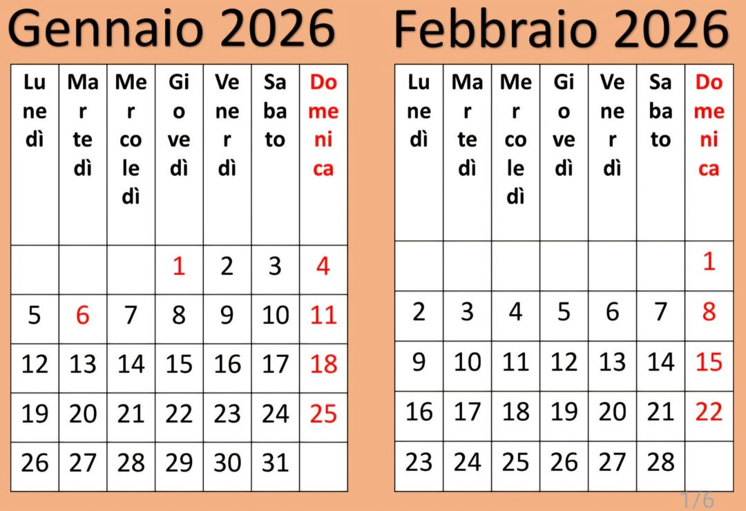2026 Calendar in Italian, 2 Months per Page, A4 Format - Etsy