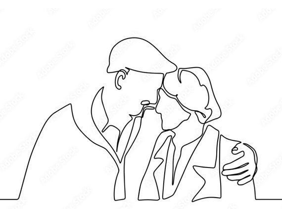 Elderly Couple in Continuous Line Art Drawing Style. Romantic - Etsy