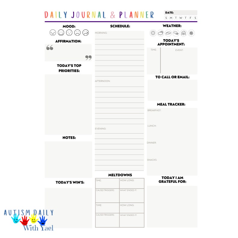 Printable Daily Planner and Journal for Autism ASD ADHD Families ...