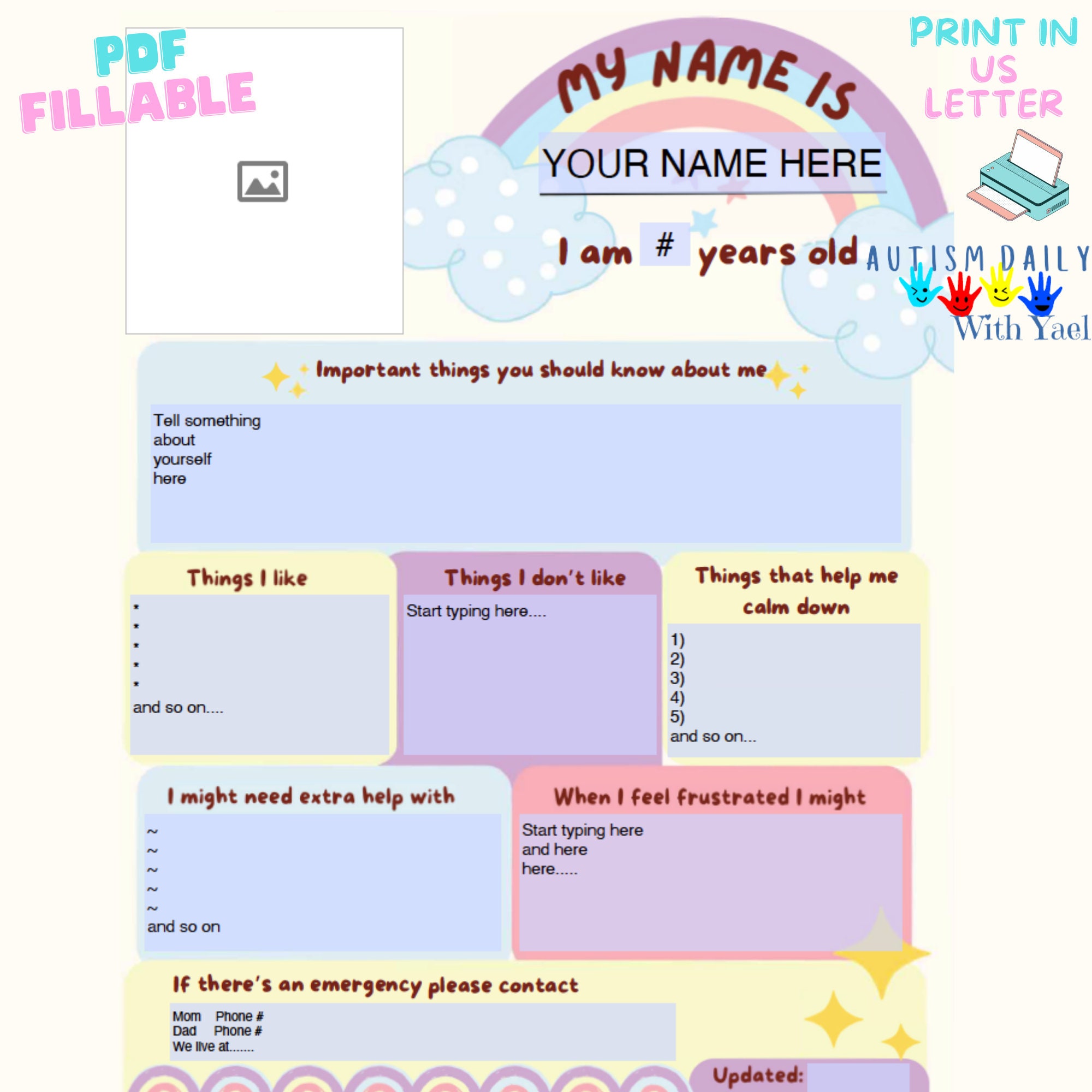 Autism Bundle Templates, All About Me, Medical Binder, Visual Monthly ...