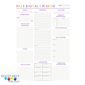 Printable Daily Planner and Journal for Autism ASD ADHD Families ...