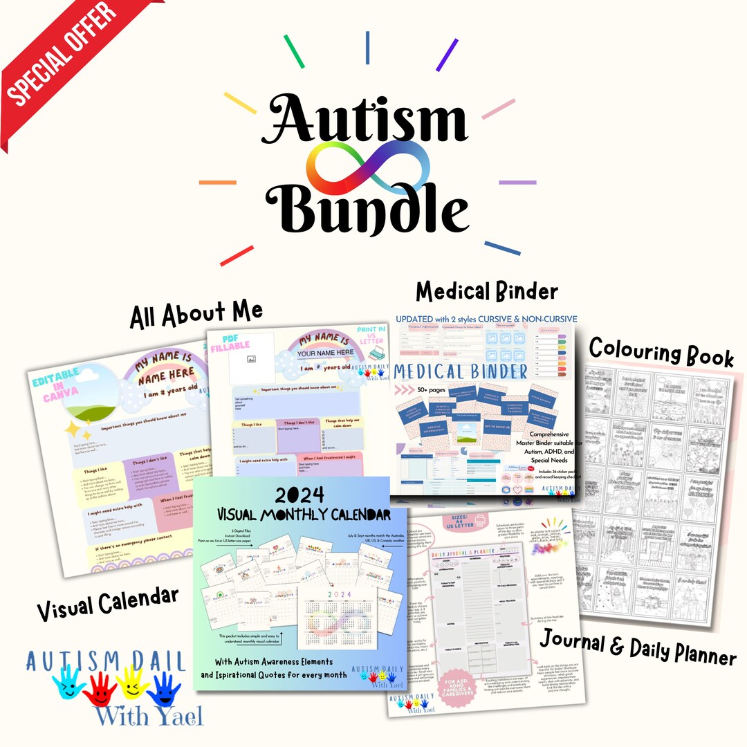 Autism Bundle Templates, All About Me, Medical Binder, Visual Monthly ...