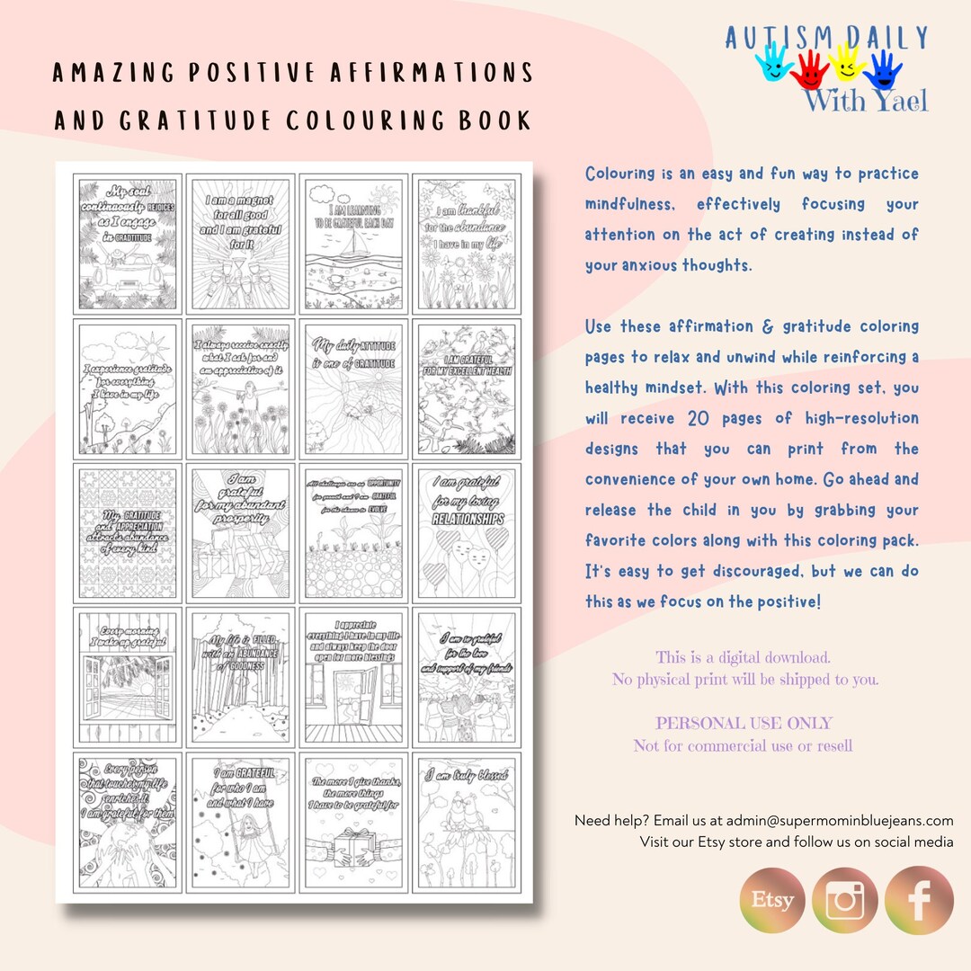 Amazing Positive Affirmations and Gratitude Colouring Pages Printable ...