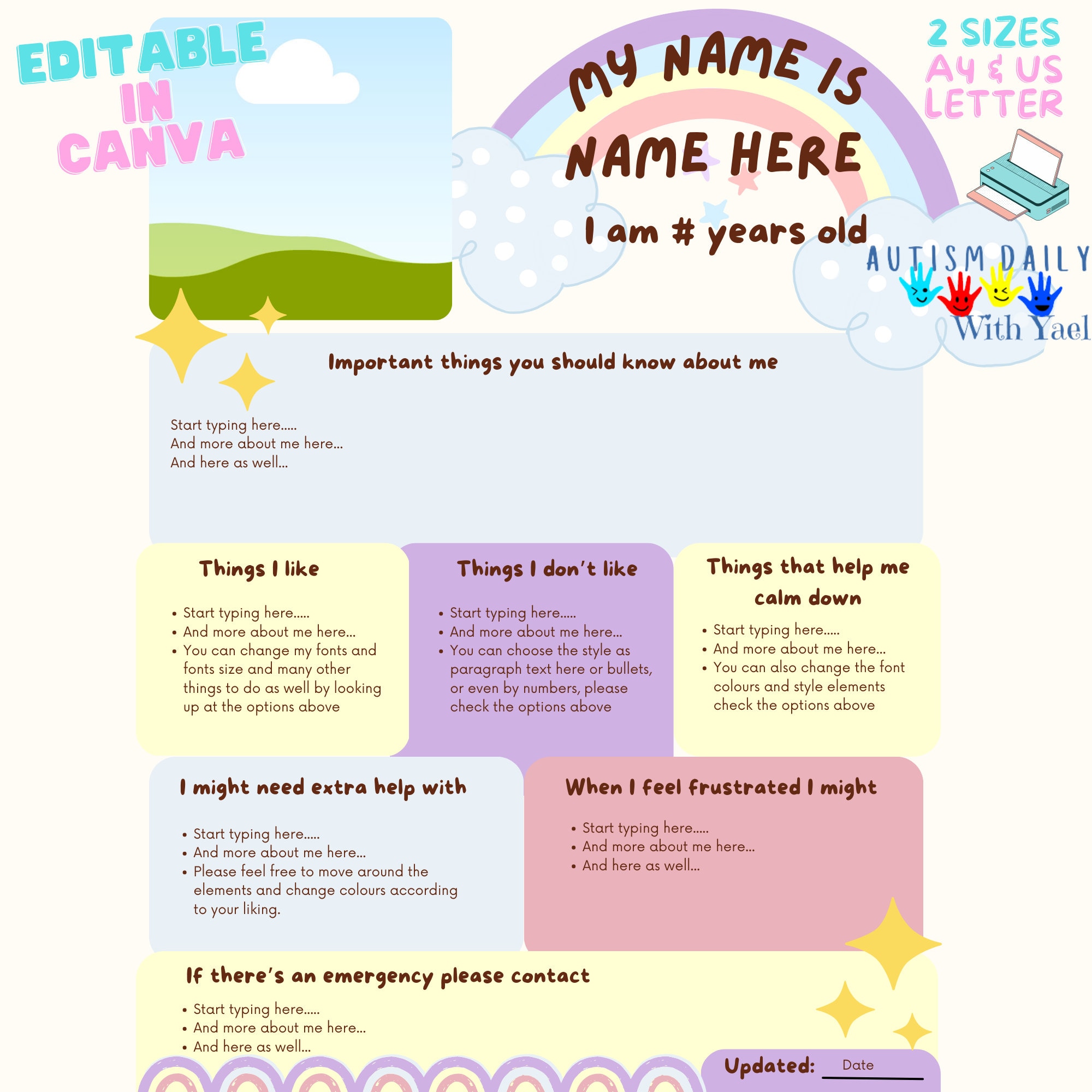 All About Me Printable, Special Needs, ASD, ADHD One Page Profile ...