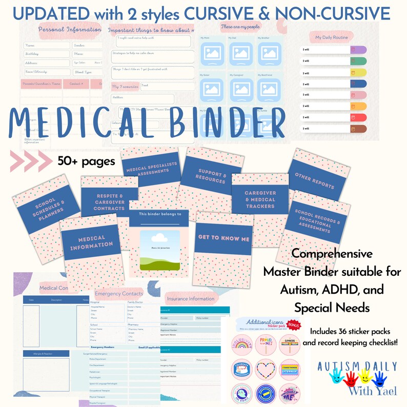 Autism Bundle Templates, All About Me, Medical Binder, Visual Monthly ...