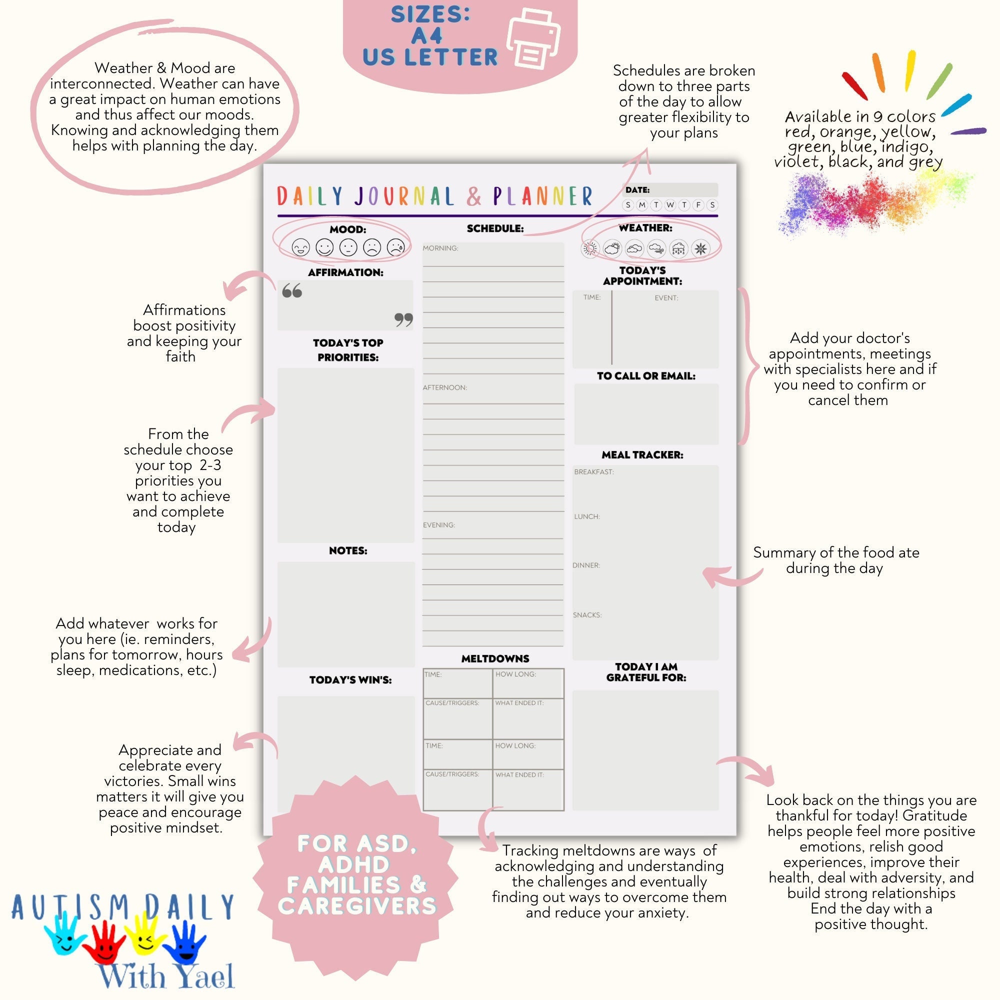 Printable Daily Planner and Journal for Autism ASD ADHD Families ...